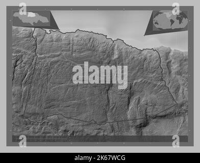 Saint Ann, parish of Jamaica. Grayscale elevation map with lakes and ...