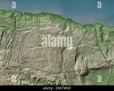 Saint Ann, parish of Jamaica. Colored elevation map with lakes and ...