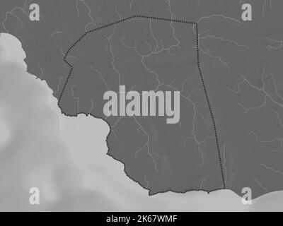 Saint Elizabeth, parish of Jamaica. Grayscale elevation map with lakes ...