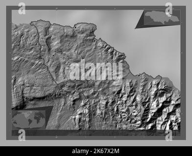 Saint Mary, parish of Jamaica. Bilevel elevation map with lakes and ...