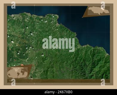Saint Mary, parish of Jamaica. Low resolution satellite map Stock Photo ...