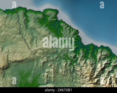 Saint Mary, parish of Jamaica. Colored elevation map with lakes and ...