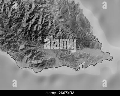 Saint Thomas, parish of Jamaica. Grayscale elevation map with lakes and ...