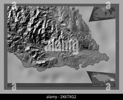 Saint Thomas, parish of Jamaica. Bilevel elevation map with lakes and ...
