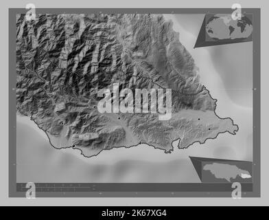 Saint Thomas, parish of Jamaica. Grayscale elevation map with lakes and ...