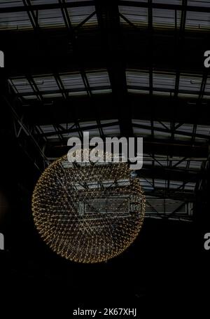 Big circle globe light like earth planet star in space or universe hang ...