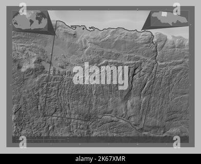 Trelawny, parish of Jamaica. Grayscale elevation map with lakes and ...