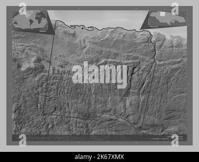 Trelawny, parish of Jamaica. Grayscale elevation map with lakes and ...
