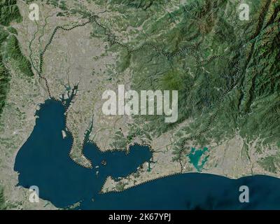 Aichi, prefecture of Japan. High resolution satellite map. Locations ...