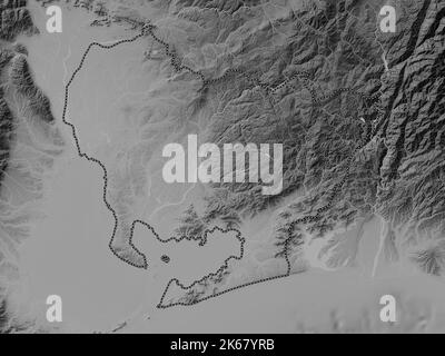Aichi, prefecture of Japan. Grayscale elevation map with lakes and ...