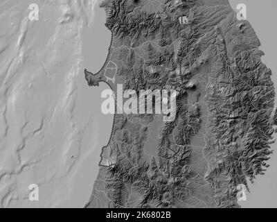Akita, prefecture of Japan. Elevation map colored in wiki style with ...