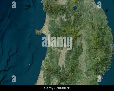 Akita, prefecture of Japan. High resolution satellite map. Locations ...
