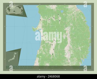 Akita, prefecture of Japan. Open Street Map. Locations and names of ...