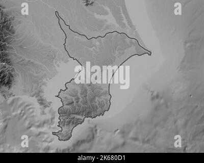 Chiba, prefecture of Japan. Grayscale elevation map with lakes and ...