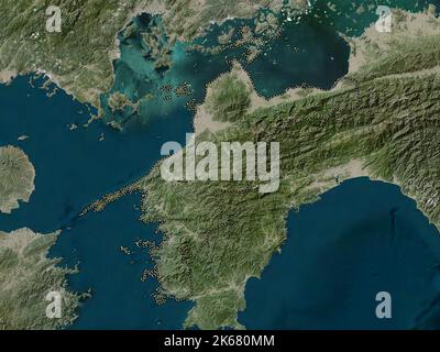 Ehime, prefecture of Japan. Low resolution satellite map. Corner ...