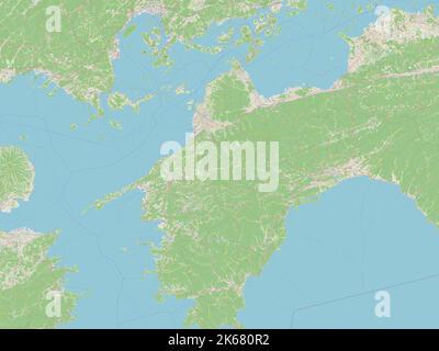 Ehime, prefecture of Japan. Open Street Map. Locations of major cities ...