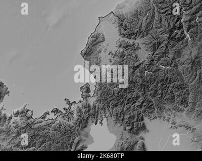 Fukui, prefecture of Japan. Grayscale elevation map with lakes and ...