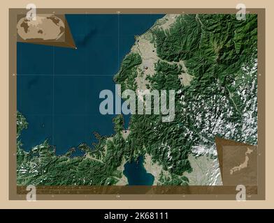 Fukui, prefecture of Japan. Low resolution satellite map. Corner ...