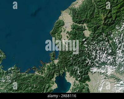 Fukui, prefecture of Japan. Low resolution satellite map. Locations and ...