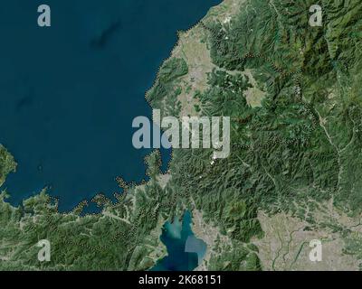 Fukui, prefecture of Japan. High resolution satellite map. Locations of ...