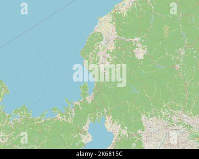 Fukui, prefecture of Japan. Open Street Map. Locations of major cities ...
