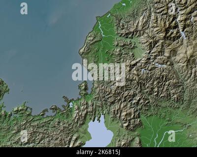Fukui, prefecture of Japan. Colored elevation map with lakes and rivers ...