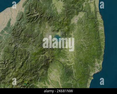 Fukushima, prefecture of Japan. Low resolution satellite map. Locations ...