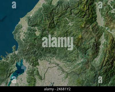 Gifu, prefecture of Japan. High resolution satellite map. Locations and ...