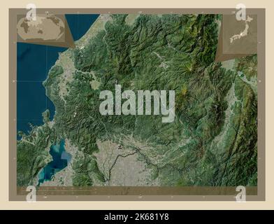 Gifu, prefecture of Japan. High resolution satellite map. Locations and ...