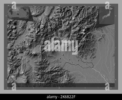 Gunma, prefecture of Japan. Bilevel elevation map with lakes and rivers ...