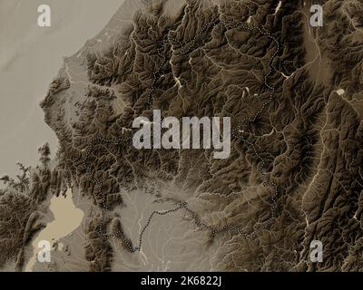 Gifu, prefecture of Japan. Colored elevation map with lakes and rivers ...