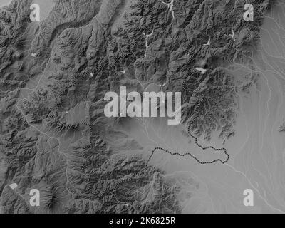 Gunma, prefecture of Japan. Grayscale elevation map with lakes and ...