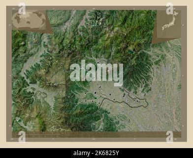 Gunma, prefecture of Japan. High resolution satellite map. Locations ...