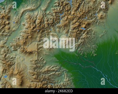 Gunma, prefecture of Japan. Colored elevation map with lakes and rivers ...