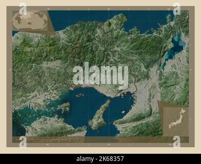 Hyogo, prefecture of Japan. High resolution satellite map. Locations ...