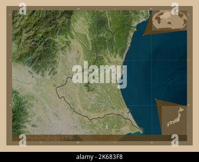 Ibaraki, prefecture of Japan. Low resolution satellite map. Locations ...