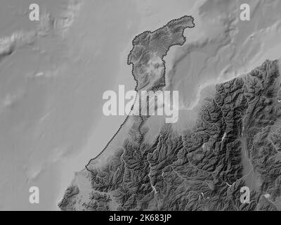 Ishikawa, prefecture of Japan. Grayscale elevation map with lakes and ...