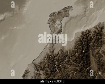 Ishikawa, prefecture of Japan. Colored elevation map with lakes and ...