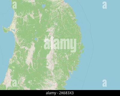 Iwate, prefecture of Japan. Open Street Map. Locations of major cities ...