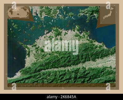 Kagawa, prefecture of Japan. Low resolution satellite map. Corner ...