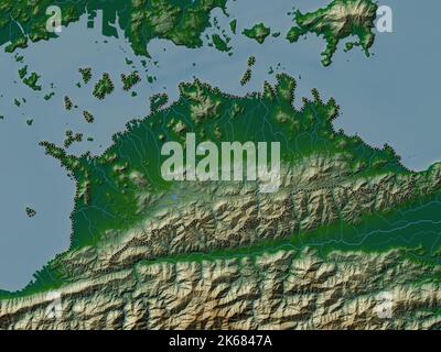 Kagawa, prefecture of Japan. Colored elevation map with lakes and ...