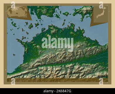 Kagawa, prefecture of Japan. Colored elevation map with lakes and ...