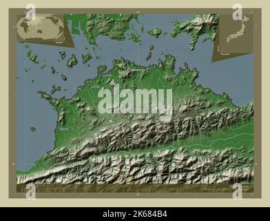 Kagawa, prefecture of Japan. Colored elevation map with lakes and ...
