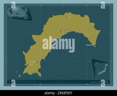 Kochi, prefecture of Japan. Solid color shape. Locations of major ...