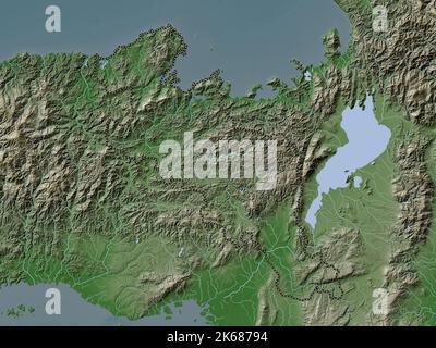 Kyoto, urban prefecture of Japan. Colored elevation map with lakes and ...