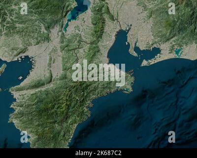 Mie, prefecture of Japan. High resolution satellite map. Locations and ...