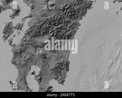 Miyazaki, prefecture of Japan. Elevation map colored in wiki style with ...