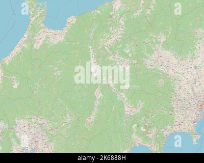 Nagano, prefecture of Japan. Open Street Map. Corner auxiliary location ...