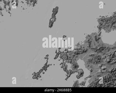 Nagasaki, prefecture of Japan. Elevation map colored in sepia tones ...
