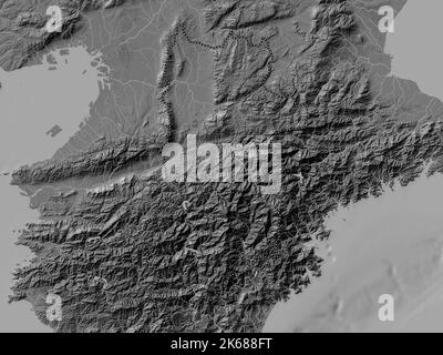Nara, prefecture of Japan. Bilevel elevation map with lakes and rivers ...